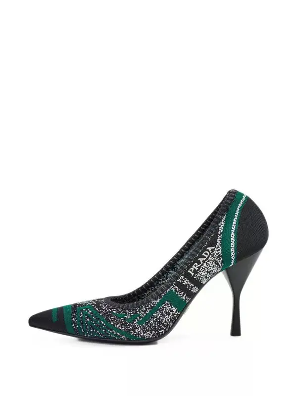Prada Stretch-knit Graphic Pattern Pointed Toe Stiletto Heel Pumps