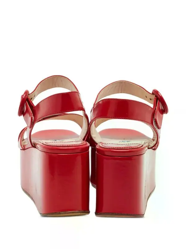 Prada Leather Platform Wedge Ankle Strap Sandals