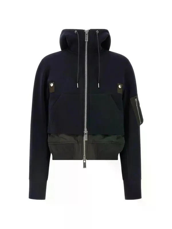 Sacai Sponge Double-layer Hoodie With Drawstring Hood And Two-way Zip Fastening