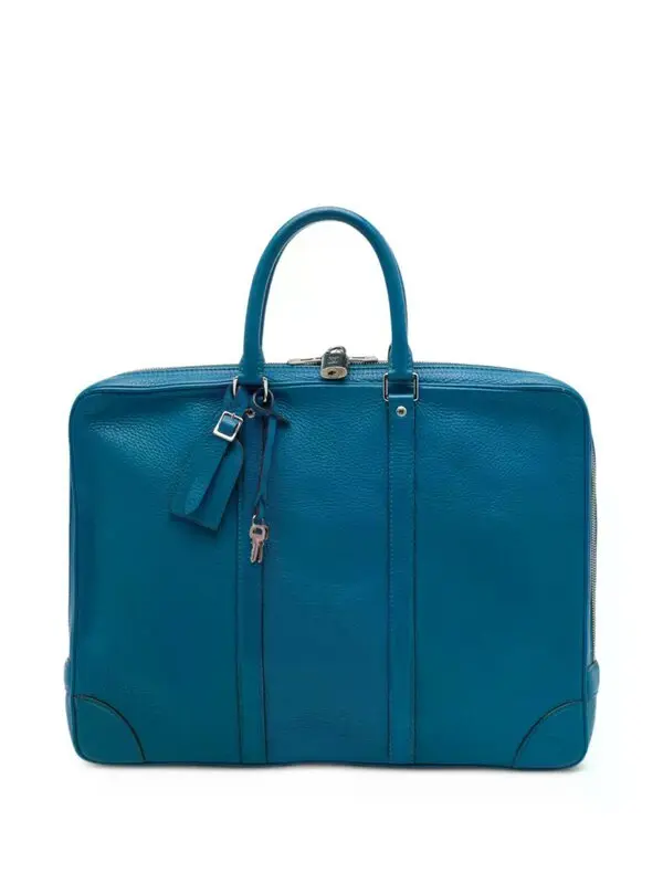 LOUIS VUITTON 2013 Grained Calfskin Porte Documents Voyage Business Bag - Blue
