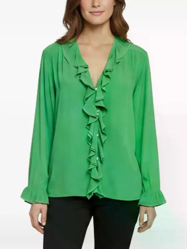 Victoria Beckham Crepe Ruffled Long Sleeve Blouse - Green
