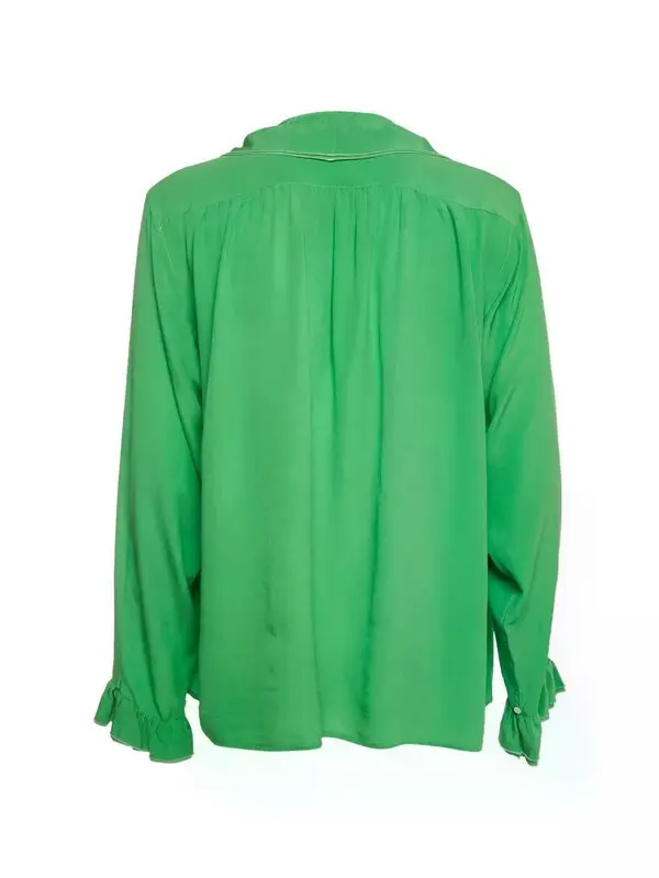 Victoria Beckham Crepe Ruffled Long Sleeve Blouse - Green