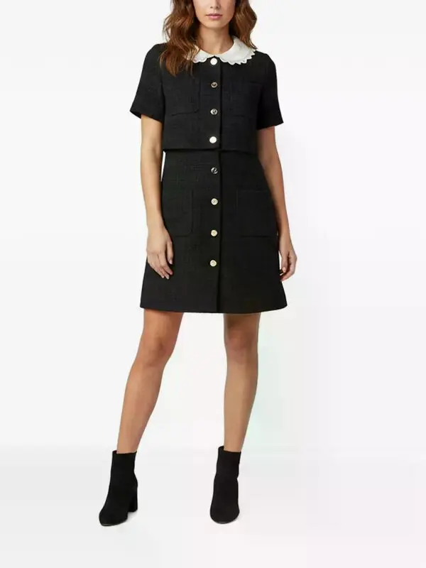 Sandro Tweed Button-front Mini Dress With Peter Pan Collar - Black