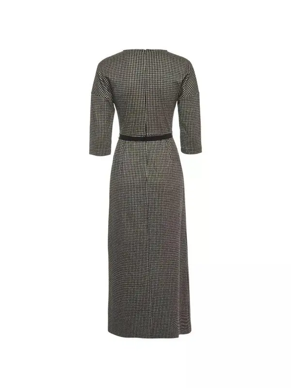 Max Mara Belted Houndstooth Midi Dress