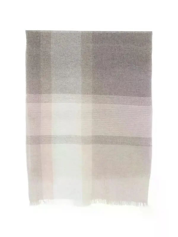 D'ANIELLO Egina Check-pattern Fringed Scarf - Neutrals