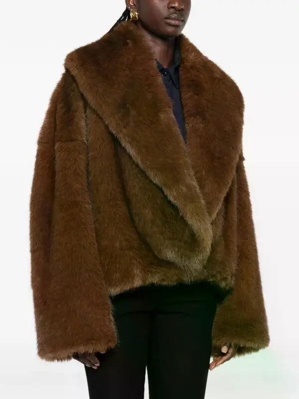 B&B COUTURE Shawl Collar Faux Fur Coat