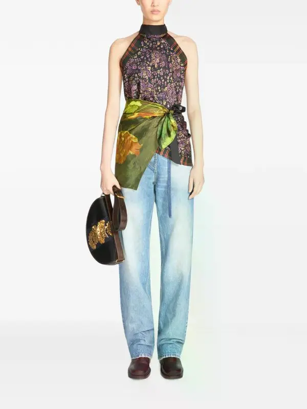 Dries Van Noten Silk Foulard Wrap Top - Black