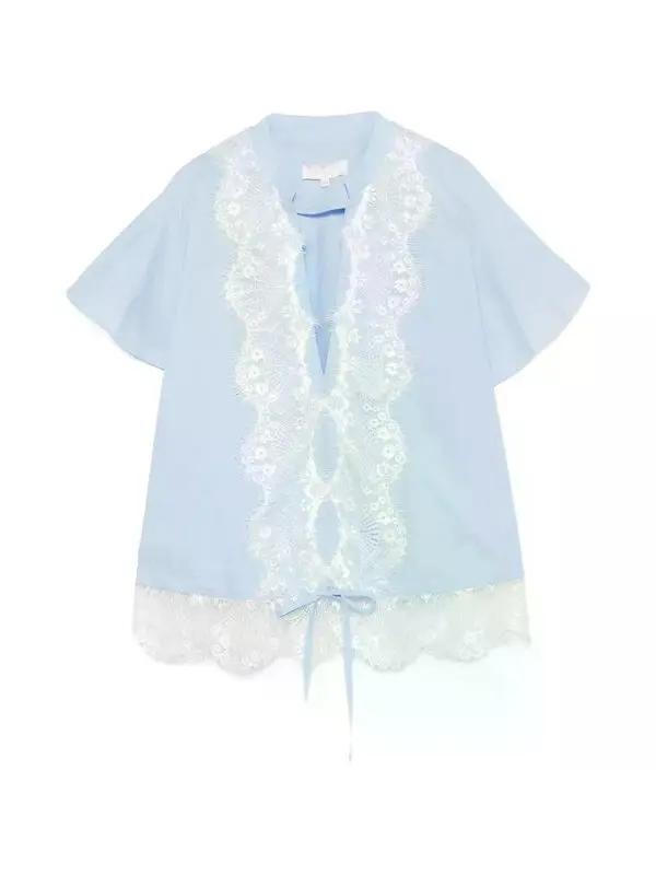 BABYLONE PARIS Lace Trim Flutter Sleeve Top