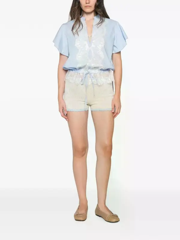 BABYLONE PARIS Lace Trim Flutter Sleeve Top