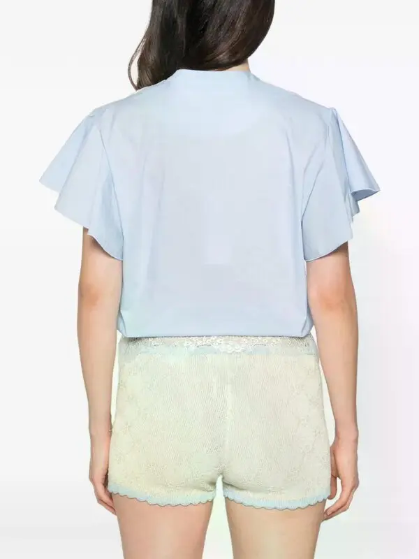 BABYLONE PARIS Lace Trim Flutter Sleeve Top