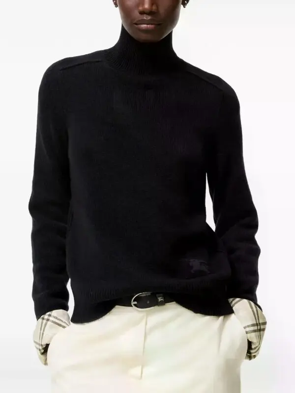 Burberry Cashmere Turtleneck Sweater With Knight Motif - Black