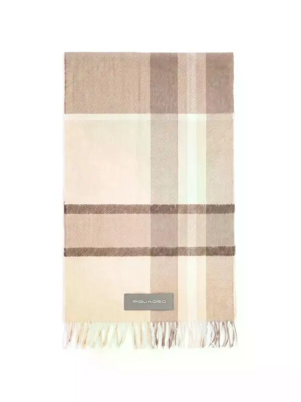 PIQUADRO Check-pattern Fringed Scarf - Neutrals