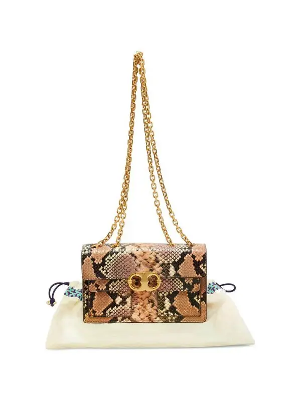 Tory Burch Gemini Python-embossed Shoulder Bag - Neutrals