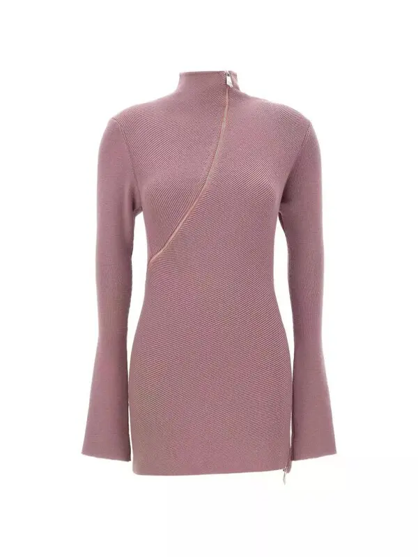 Attico Ribbed Wool Blend Sweater With Metallic Zippers