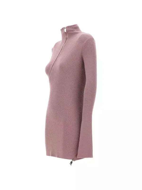 Attico Ribbed Wool Blend Sweater With Metallic Zippers