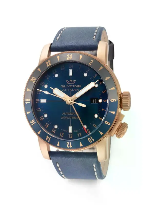 GLYCINE Airman Contemporary Bronze Gmt 44mm Watch - Blue
