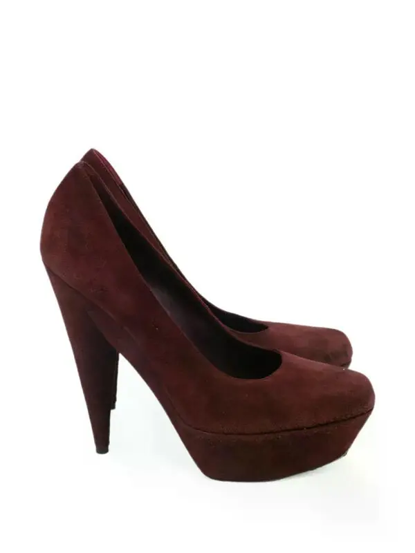 Saint Laurent Burgundy Suede Platform Stiletto Pumps - Red