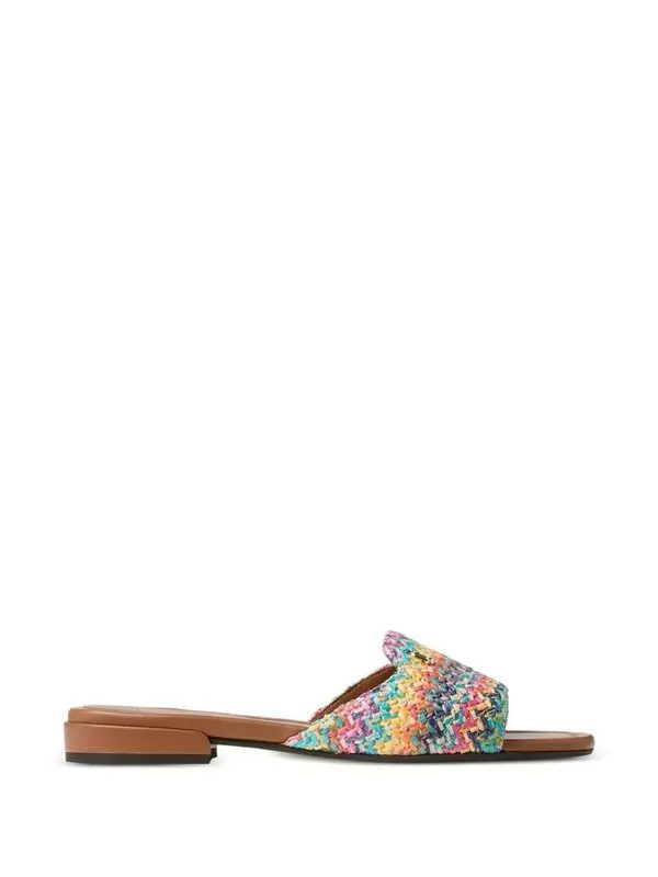 JIMMY CHOO Dina Chevron Raffia Flat Mule Sandals
