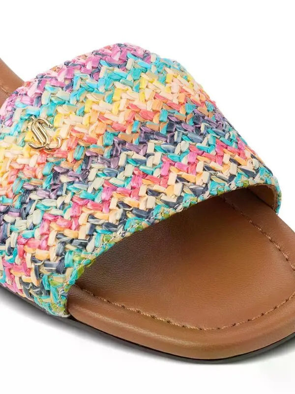 JIMMY CHOO Dina Chevron Raffia Flat Mule Sandals