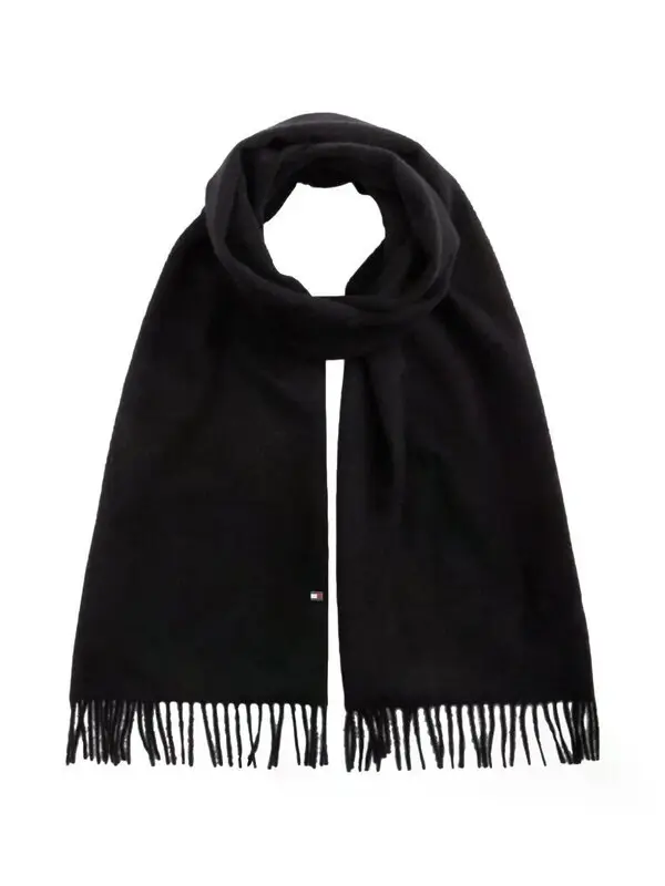 Tommy Hilfiger Logo-plaque Fringed Scarf - Black