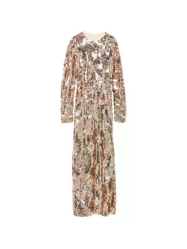 Rabanne Sequin Embellished Long Sleeve Maxi Dress