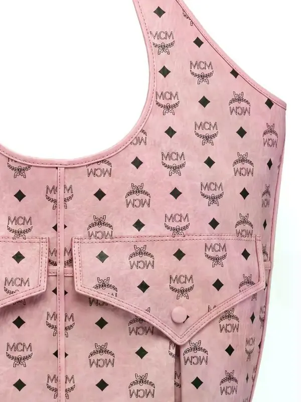 Mcm Visetos Print Tote Bag With Pocket Detail - Pink