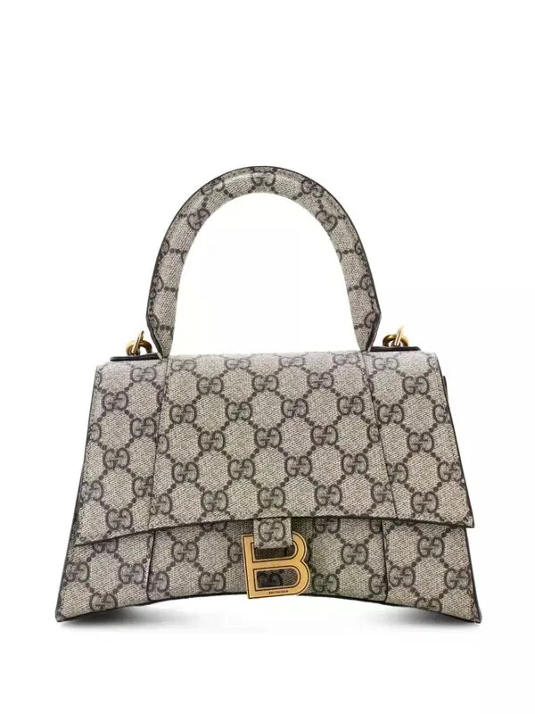 Gucci X Balenciaga The Hacker Project Hourglass Top Handle Bag Gg Coated Canvas Small Shoulder Bag - Brown