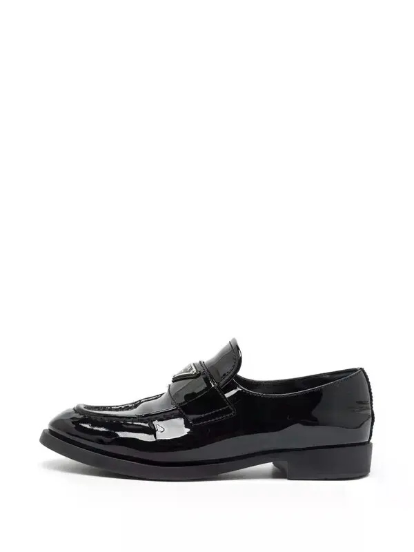 Prada Patent Leather Triangle Logo Loafers - Black