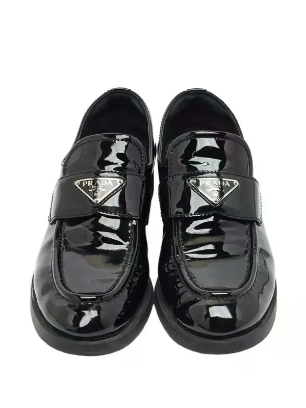 Prada Patent Leather Triangle Logo Loafers