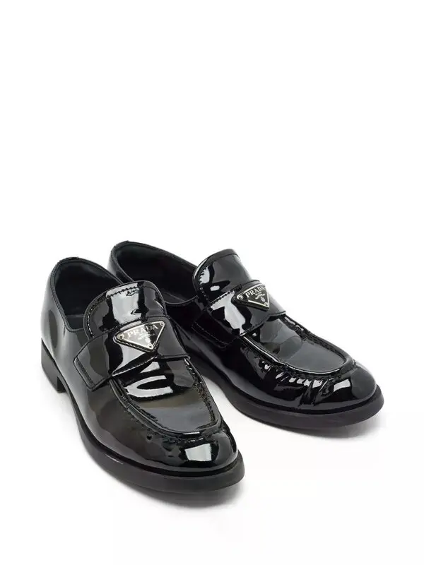 Prada Patent Leather Triangle Logo Loafers