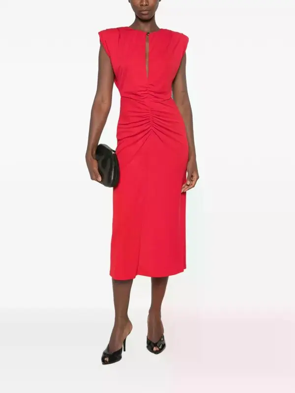 Imperial Sleeveless Ruched Midi Dress - Red