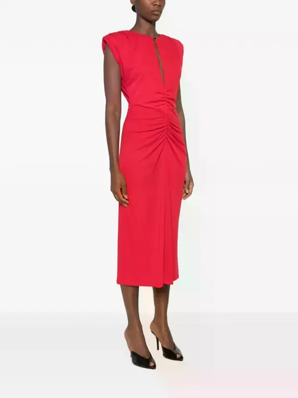 Imperial Sleeveless Ruched Midi Dress - Red