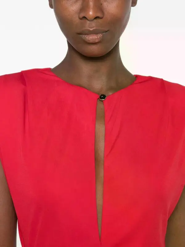 Imperial Sleeveless Ruched Midi Dress - Red