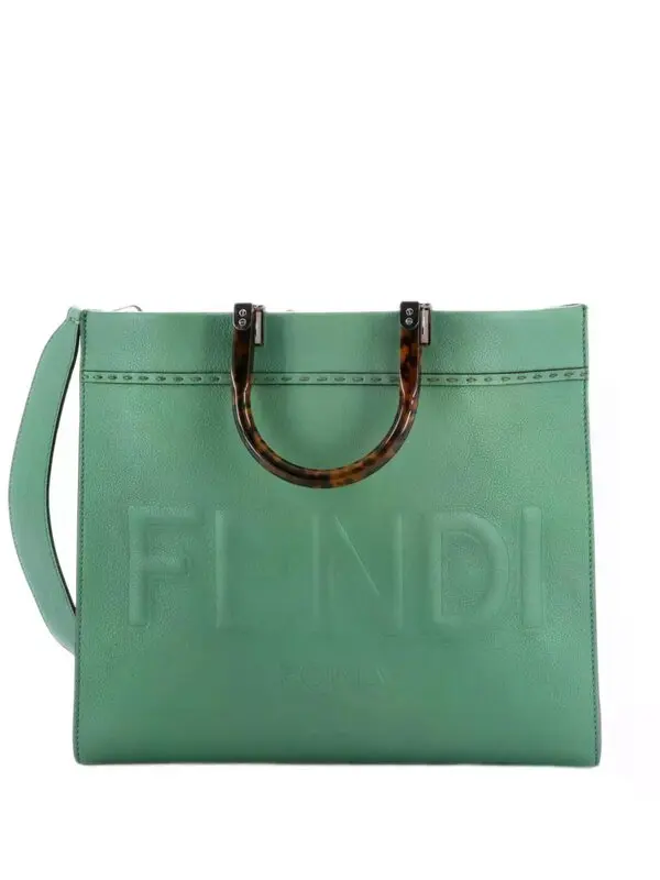 Fendi Sunshine Shopper Leather Medium Tote Bag - Green