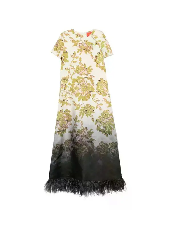 La DoubleJ Swing Feather-trim Maxi Dress