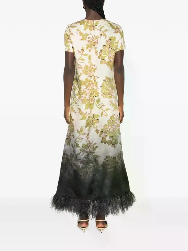 La DoubleJ Swing Feather-trim Maxi Dress