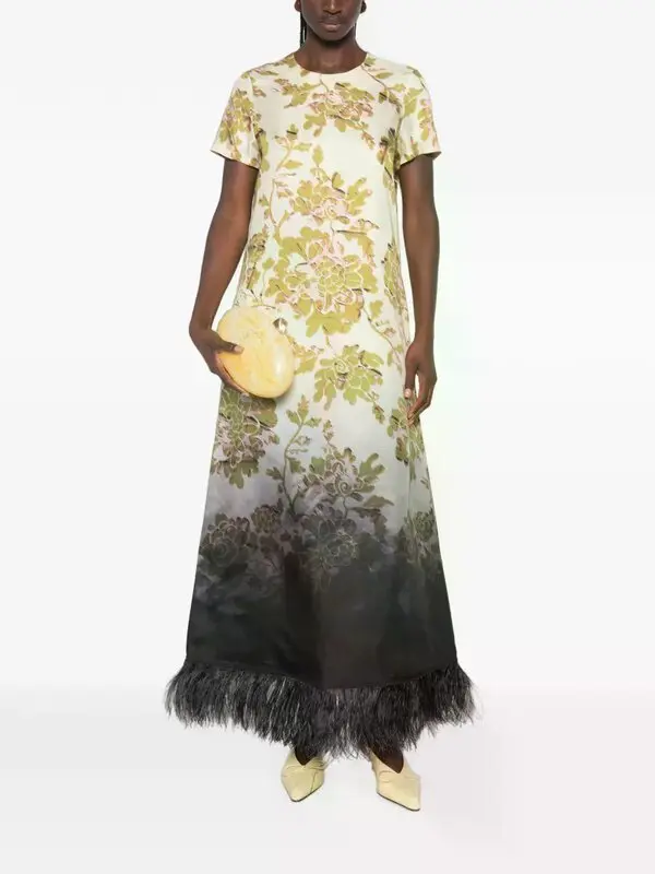 La DoubleJ Swing Feather-trim Maxi Dress - Neutrals
