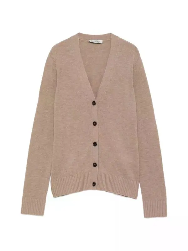Max Mara Logo Embroidered Elbow Patch Cardigan - Neutrals