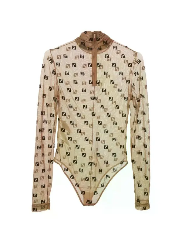 Fendi Ff Embroidered Tulle Bodysuit