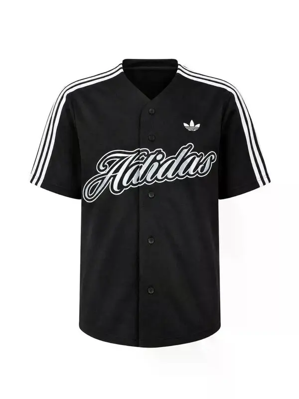 Adidas Logo Embroidered Striped V-neck Short Sleeve Shirt