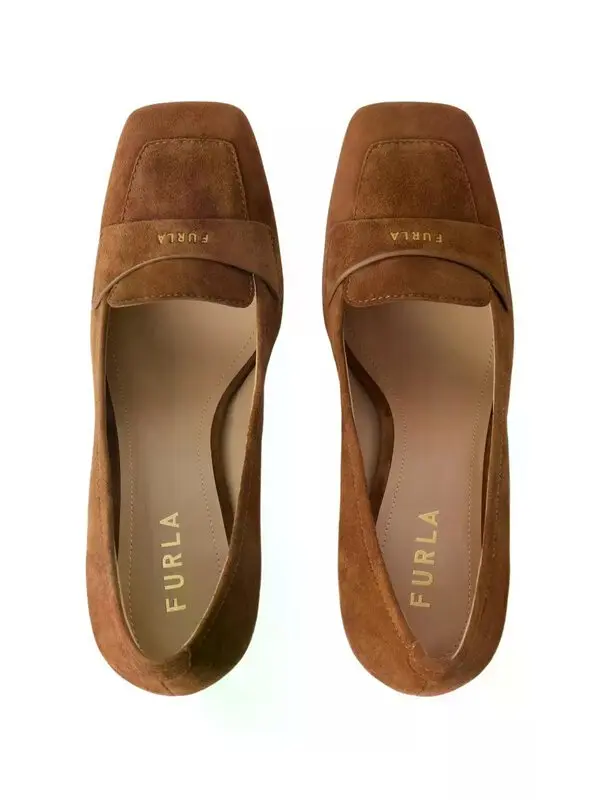 Furla Suede Square Toe Block Heel Pumps