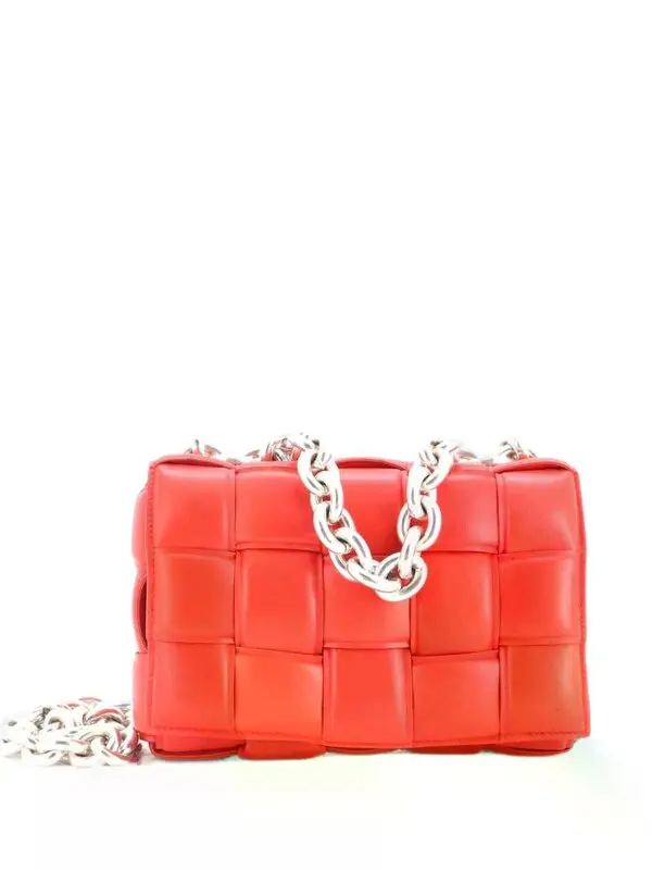 Bottega Veneta Cassette Chain Padded Maxi Intrecciato Leather Crossbody Bag - Red