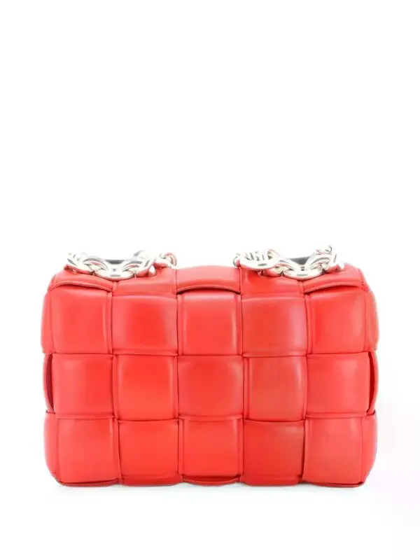 Bottega Veneta Cassette Chain Padded Maxi Intrecciato Leather Crossbody Bag - Red