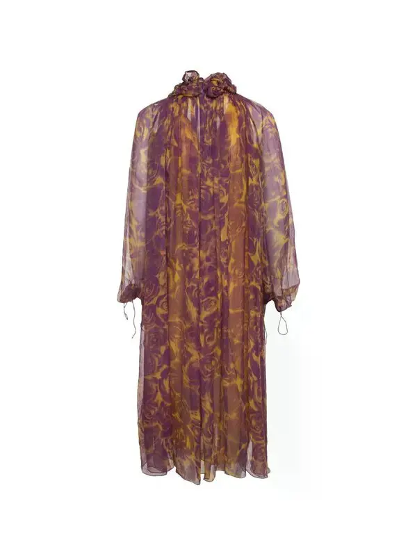 Burberry Rose-print Silk-chiffon Long-sleeved A-line Midi Dress - Purple