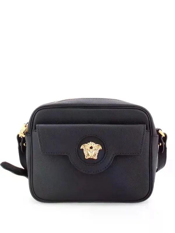 Versace La Medusa Flap Pocket Camera Bag Leather Small Crossbody Bag - Black