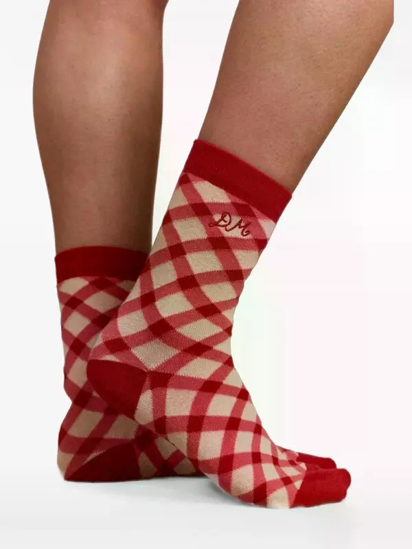 DAMSON MADDER Gingham-pattern Logo-embroidered Socks
