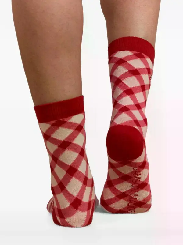 DAMSON MADDER Gingham-pattern Logo-embroidered Socks