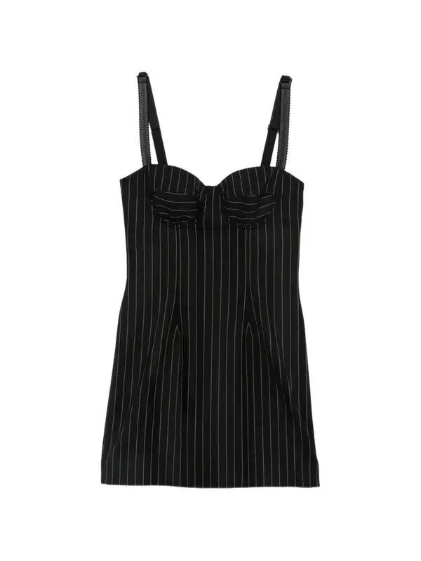 Dolce & Gabbana Pinstripe Sweetheart Neck Sleeveless Dress - Black