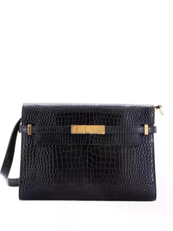 Saint Laurent Manhattan Crocodile Embossed Leather Medium Shoulder Bag - Black