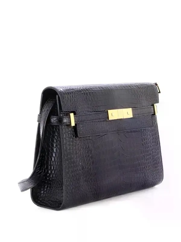 Saint Laurent Manhattan Crocodile Embossed Leather Medium Shoulder Bag - Black